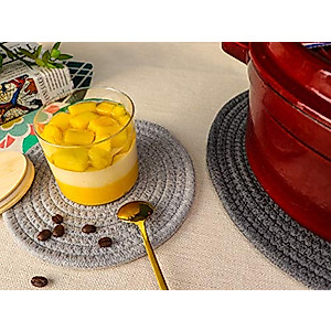 5-Pcs Trivet Pot Holder: Round Woven Potholders Set - 100% Cotton Braided Hot Pads - Coasters - Table Mats for Cooking and Baking One 11.8 Inch and Four 7 Inch