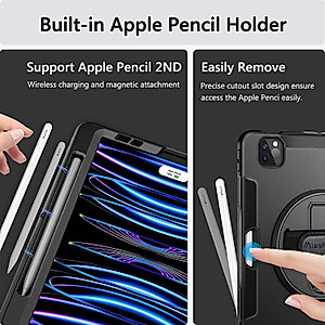 Miesherk Case for iPad Pro 11 Inch Case 2022/2021: iPad Pro 11 Case 4th Generation, Military Grade Heavy Duty Shockproof Rotating Stand+Hand/Shoulder Strap for iPad Pro 11 2021 3rd Gen Case, Black