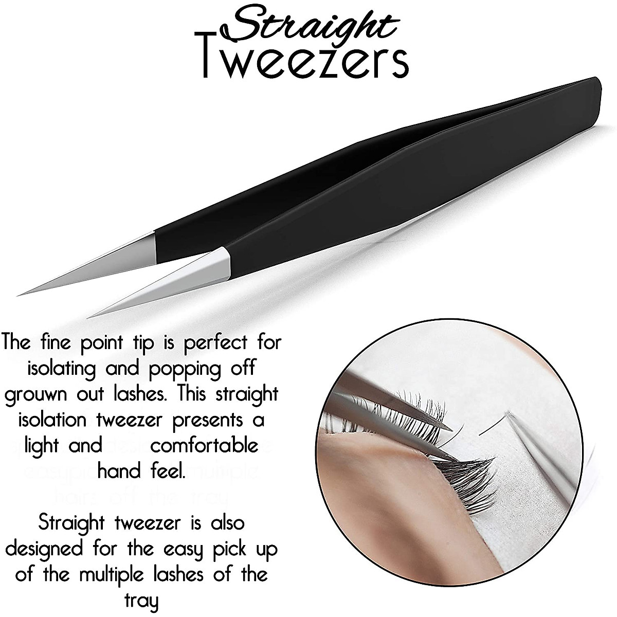 SIVOTE Lash Tweezers for Eyelash Extensions, Hand Calibrated Straight & Curved Tip, Pack of 2, Black