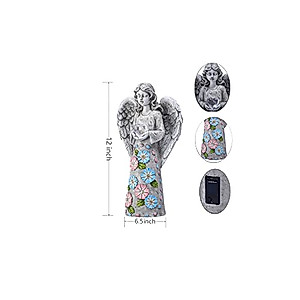 TOMBABY Solar Angel Figurine Garden Outdoor Statue, Polyresin Angel Art for Patio Lawn Yard Porch Gift Holiday Decoration