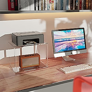 CRYSFLOA Acrylic Printer Stand 2 Tier Storage Shelves Desktop Stand for Printer Home Office Desk Organizer Printer Shelf Book Storage Desktop Shelf for Work Kitchen Storage Shelves 15.7'' x 11.6''