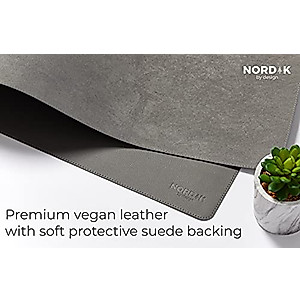 Nordik Leather Desk Mat Cable Organizer (Alaskan Gray 35 X 17 inch) Premium Extended Mouse Mat for Home Office Accessories - Non-Slip Vegan Leather Desk Pad Protector & Desk Blotter Pad