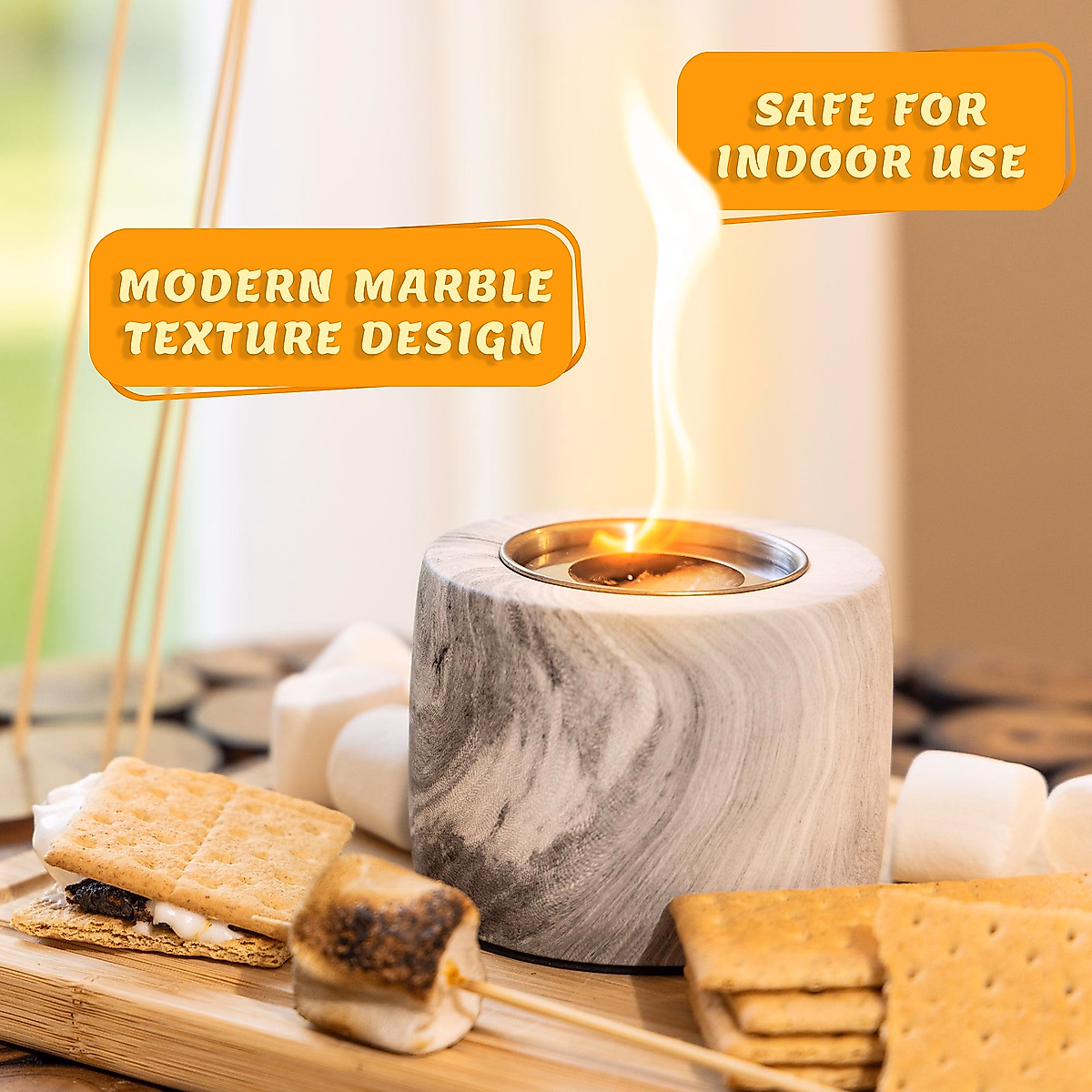 Table Top Fire Pit Bowl - Tabletop Fire Pit, Long Burning Indoor fire Pit, Table Top Firepit for Patio - Tabletop Fireplace - Mini Fire Pit fire Bowl with Cover and Smores Stick Holder.