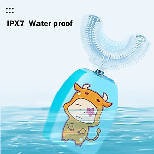 NC Kids Electric Toothbrush with Blue Lights,U Shaped Design,USB Charging with Water Cup,IPX7 Waterproof,45s Cleans All Teeth,Tau-Blue