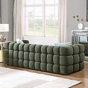 Alberobelo 86" Cloud Couch Boucle Sofa 3 Seater Couch with Solid Wood Frame Sofa & 2 Throw Pillow, Mid Century Modern Plush Couch, Cloud Sofa for Living Room, Office, Bedroom