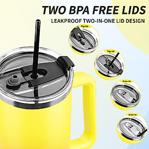 GUDEMAO 40 oz Tumbler with Handle, Insulated Tumbler with Lid and Straw, Reusable Stainless Steel Vacuum Insulated Cup, 100% Leak Proof Thermal Travel Coffee Mug Cup for Cold and Hot (Gold Orange)