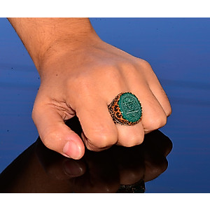 KAMBO Sterling Silver Men's Ring, Natural Black Onyx Gemstone, King Solomon Seal Ring, Unique Handmade Jewelry (Jade)