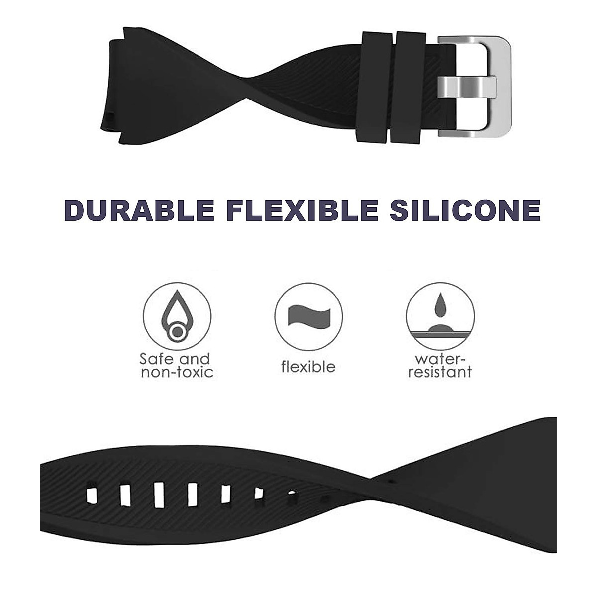 Classic Silicone Replacement Smart Watch Band 22mm, for Fossil Men Gen 5 Carlyle/Women Gen 5 Julianna/Fossil Q Explorist HR Gen 4 Gen 3 Wander Marshal Gen 2 Smartwatch Band Strap 22mm - Black