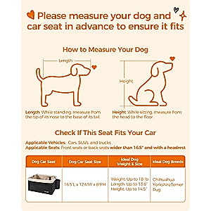 Feandrea Dog Car Seat, Pet Booster Seat for Small Dogs up to 18 lb, with Adjustable Straps, Removable Washable Fleece Liner, 4 Pockets, for Front Seats, Back Seats, Black and Beige UPBS042B01