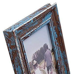 Truu Design, Decorative Weathered, 4 x 6 inches, Blue Distressed Wooden Look Picture Frame, 4" x 6"