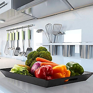 i BKGOO Black Large Tray,Melamine Serving Tray with Handles, Set of 2 Rectangular Tray for Food Organizer,Breakfast, Lunch, Dinner 15.5 x 12.2 x 1.6 inch