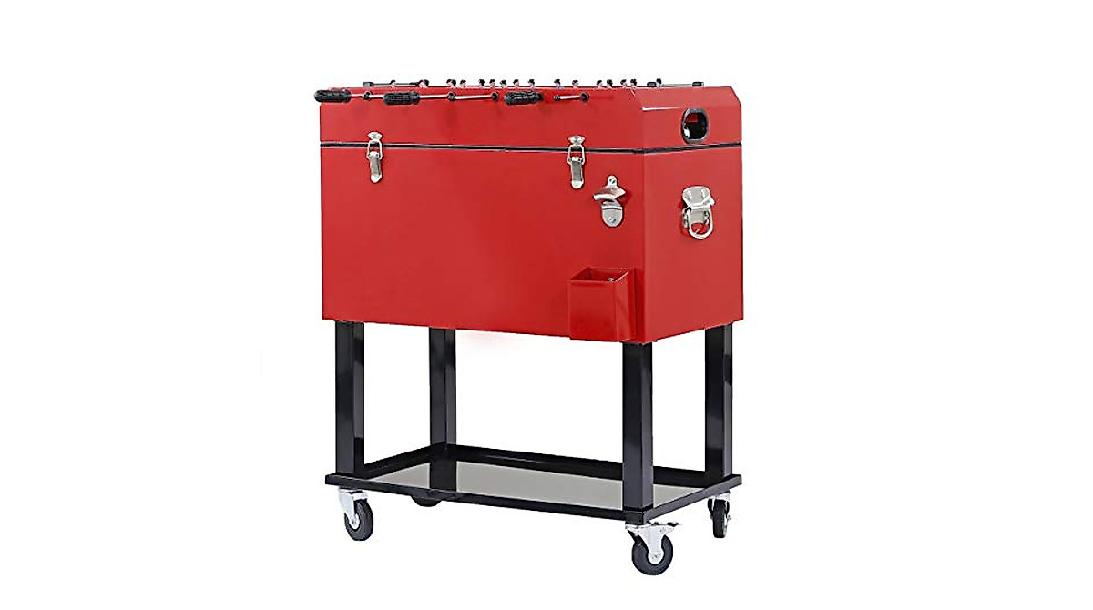 Clevr 68 Quart Red Cooler with Foosball Table