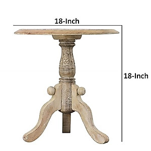 Gualiy Round Top Mango Wood Side End Table with Pedestal Base, Side Tables Bedroom, 18.00" L x 18.00" W x 18.00" H