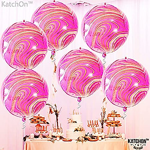 KatchOn, Big 22 Inch Pink Marble Balloons - Pack of 6 | Pink and Orange Balloons, Pink and Orange Party Decorations | Agate Pink Mylar Balloons, Hot Pink Party Decorations | Gender Reveal Decorations