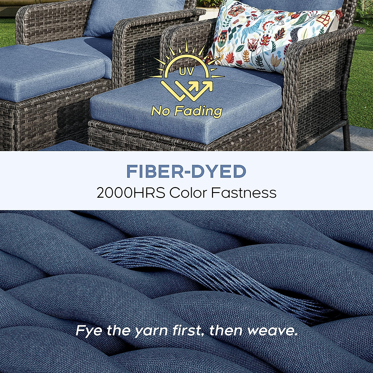 Yechen Patio Conversation Set 12 Seats with 44" Propane Gas Fire Pit Table - 9 Pcs Outdoor Wicker Furniture Set with Lid & Wind Shields - Sectional Sofa Set for Porch,Backyard