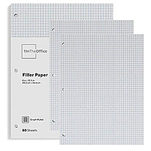 1InTheOffice Binder Graph Paper, 3 Hole Small Graph Paper, 8x10.5 White, 160 Sheets/Pack