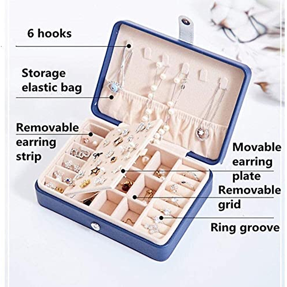 ZZYINH AN207 Portable PU Leather Jewelry Box Travel Jewelry Organizer Multifunction Necklace Earring Ring Storage Box Women Gifts Small Jewelry (Color : Blue)