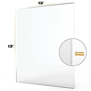 Clear Plexiglass Sheets 12" x 12" - 3 Pack - 1/8" (3mm) Thick - with Easy-to-Use Ruler Guides - Acrylic Sheets for Laser Cutting, DIY Projects & Signs. Easy to Cut & Drill Plastic Sheets