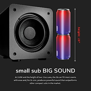 Audioengine S6 210W Compact Powered Mini Subwoofer- Powerful Bass in a Small Package - Great for Desktops, Apartments, Offices and Gaming Setups