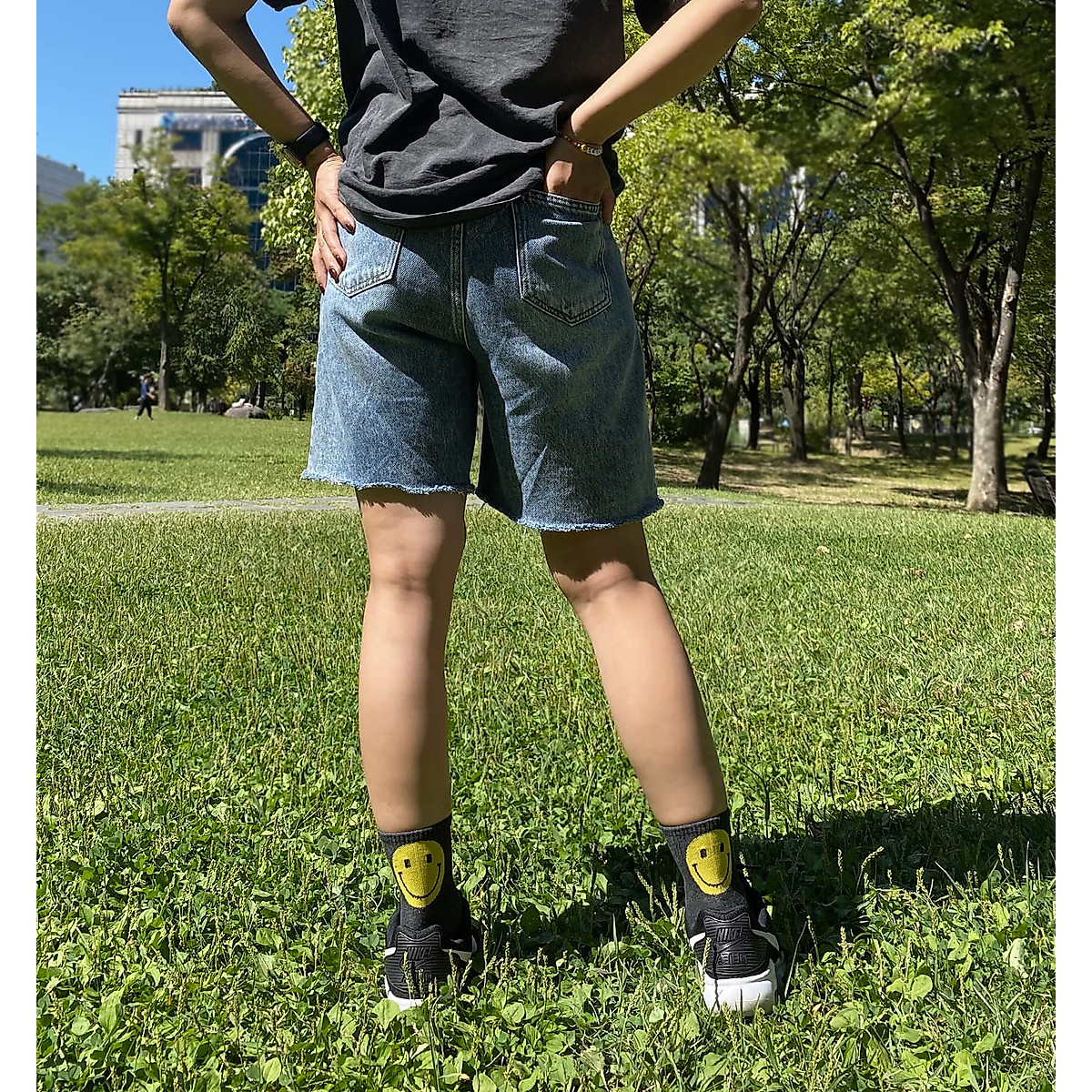 holawit Happy Face Fun Design Positive Smile Back Point Quarter Socks 4P Set