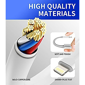 Iphone AUX Adapter for Headphone Jack Cable Dongle 2in1 Lightning to 3.5mm Splitter Charge Cord Apple MFI Certified Music Earphone Charging Converter for 7 8 Plus 11 12 13 Pro Max Audio Adaptador Para