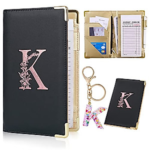 FIODAY Server Books Alphabet Waitress Book Cute Waiter Book Zipper Pocket Leather Serving Book with Gift Keychain Guest Check Book Server Note Pads Holder Fits Server Apron, K