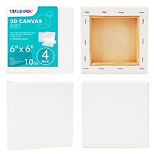 AUREUO 6x6 Inch Gallery Wrapped Canvas - 1.5 Inch Depth 4 Pack - 10 Oz Triple Gesso Primed 100% Cotton Square White Artist Canvases for Acrylic & Oil Paints