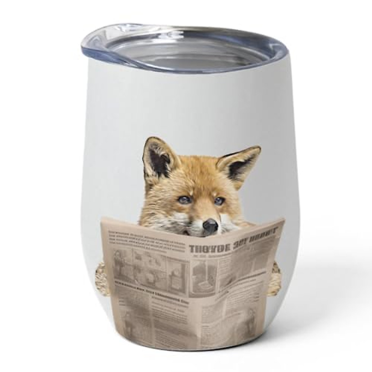 Vulpes Vulpes Red Fox Reading Newspaper Tumbler 12oz Stainless Steel Vacuum Insulated Wine Cup With Lid - Gifts for Fox Lovers