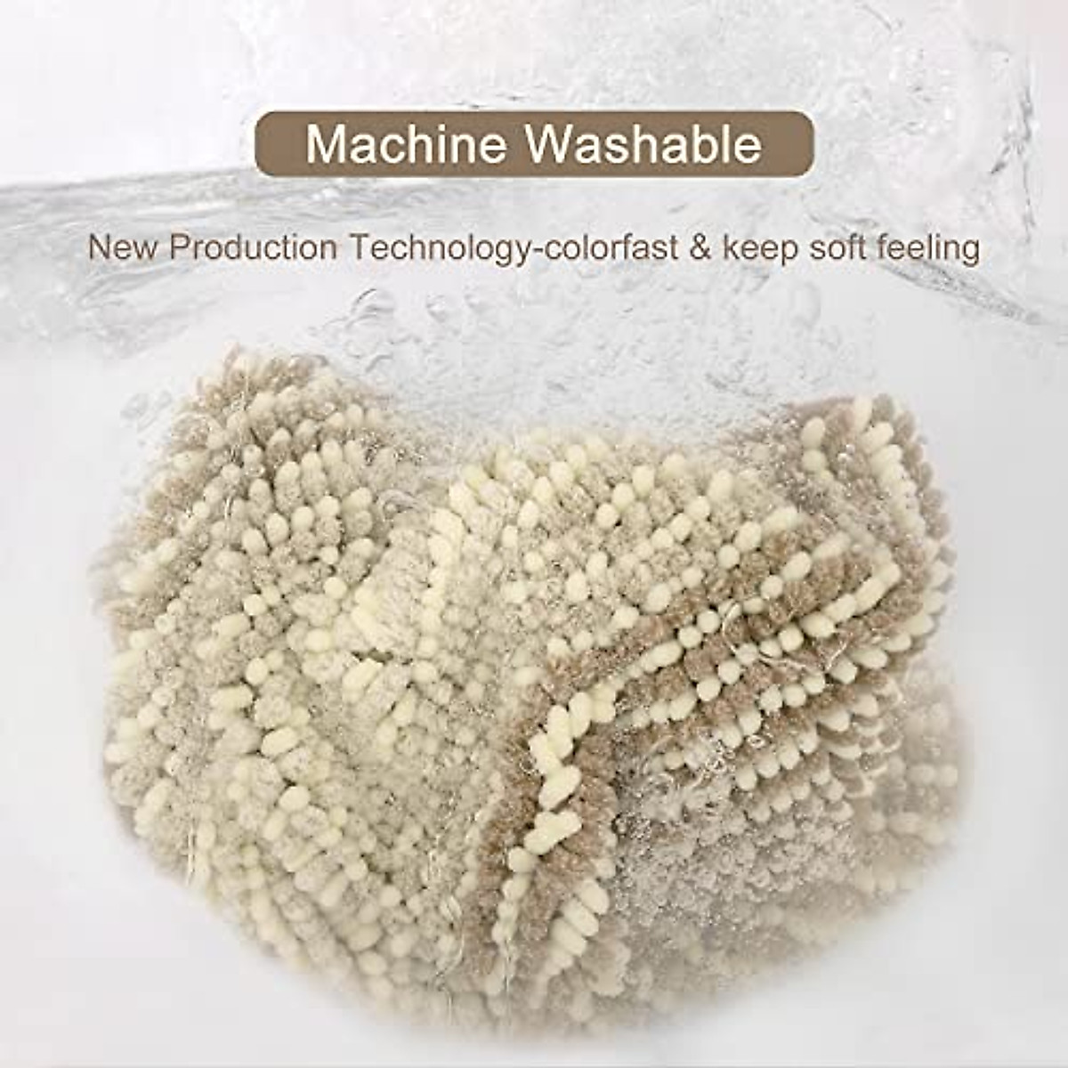 BSICPRO Bathroom Rugs, Bath Mat Rug for Bathroom Non Slip 17 x 24 Inches Water Absorbent Chenille Bathroom Floor Mats Machine Washable (Light Taupe and Cream)