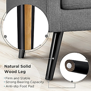 Yaheetech Modern Living Room Chair, Mid-Century Armchair Button Tufted Back and Wood Legs, Vintage Lounge Chair for Bedroom/Home Office/Study, Gray