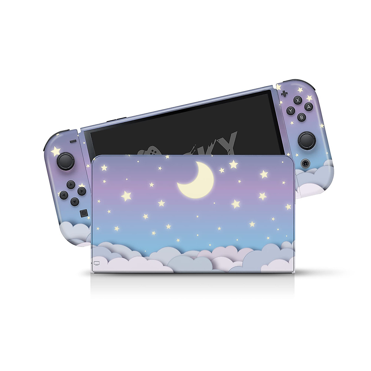Tacky Design Purple Clouds Skin Compatible with Nintendo Switch OLED Skin Wrap Cover, Cute Moon Skin for Nintendo Switch OLED Stickers, Premium Vinyl 3M Full Wrap Decal