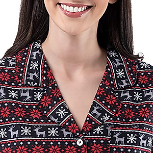 Fruit of the Loom Women's Flannel Sleep Shirt, Fair isle Black, Large