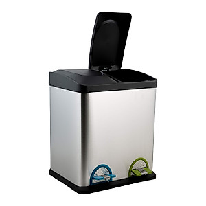 Organize It All Dual Compartment Step-On 8-Gallon (30 liter) Recycling Trash Can, Stainless Steel