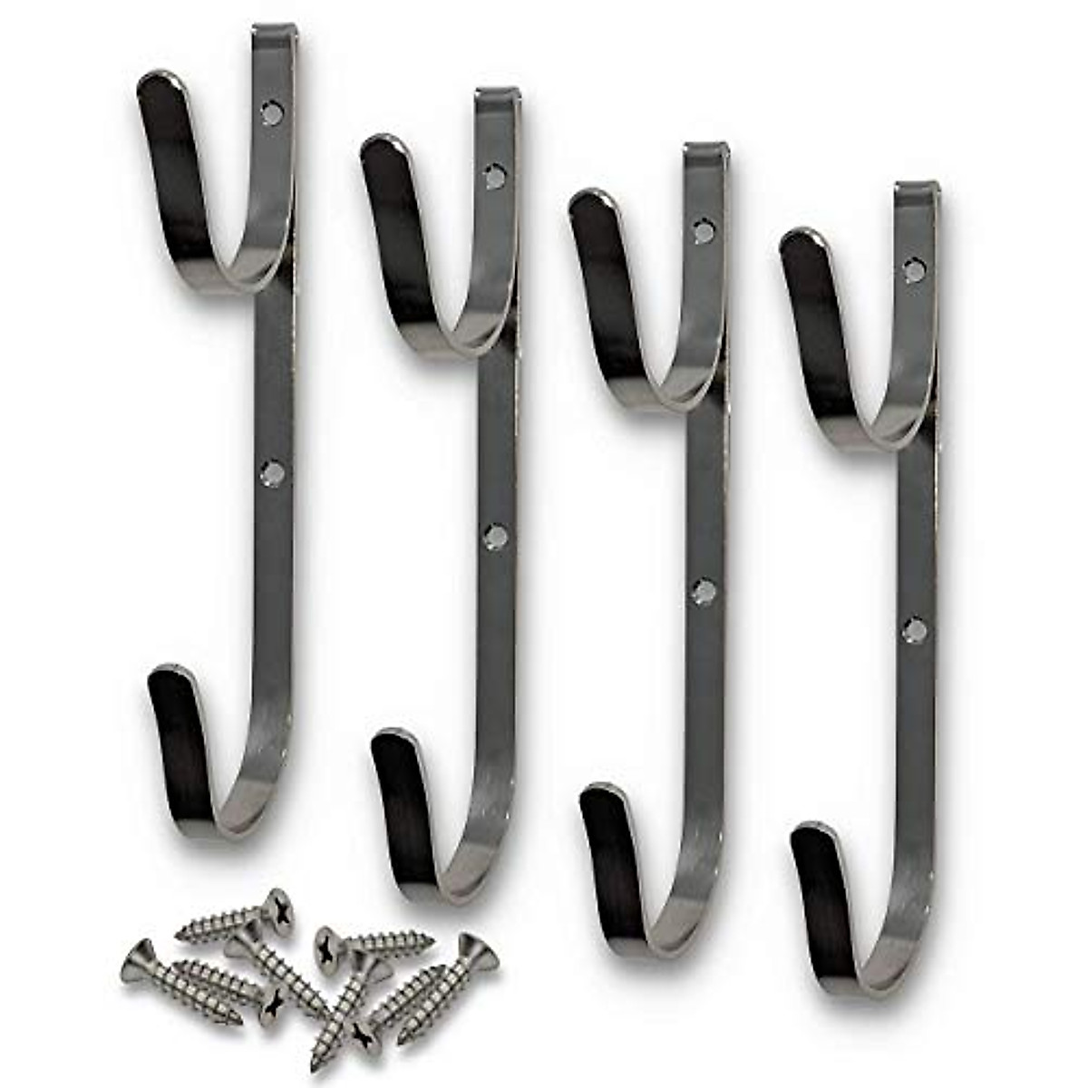 Stainless Steel Pool Pole Hangers - Unlimited Free Replacements - 4 ProTuff Heavy Duty Double Hooks, Ideal Holder Set for Swimming Pool Telescopic Pole, Leaf Rake, Brush, Vacuum Hose & Garden Tool