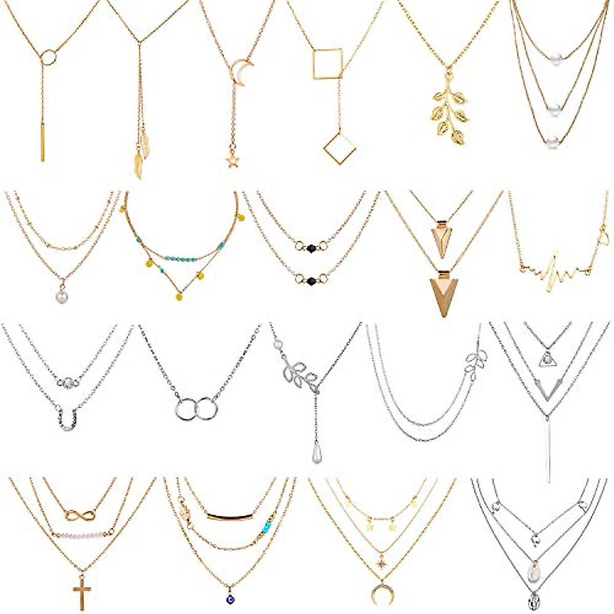 AROIC 20 PCS Pendant Necklace with 14 PCS Gold,6 PCS Sliver,20 styles of necklaces for Women Girls Jewelry Fashion and Valentine Birthday Party Gift