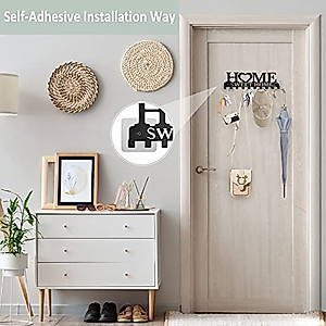RELBRO Key Holder Wall Mounted, Black Metal Key Holder for Wall Decorative Home Key Rack Hooks Key Hanger with 10 Hooks for Entryway Doorway Hallway Office 2 Installation Ways 10.27'' x 3.62''