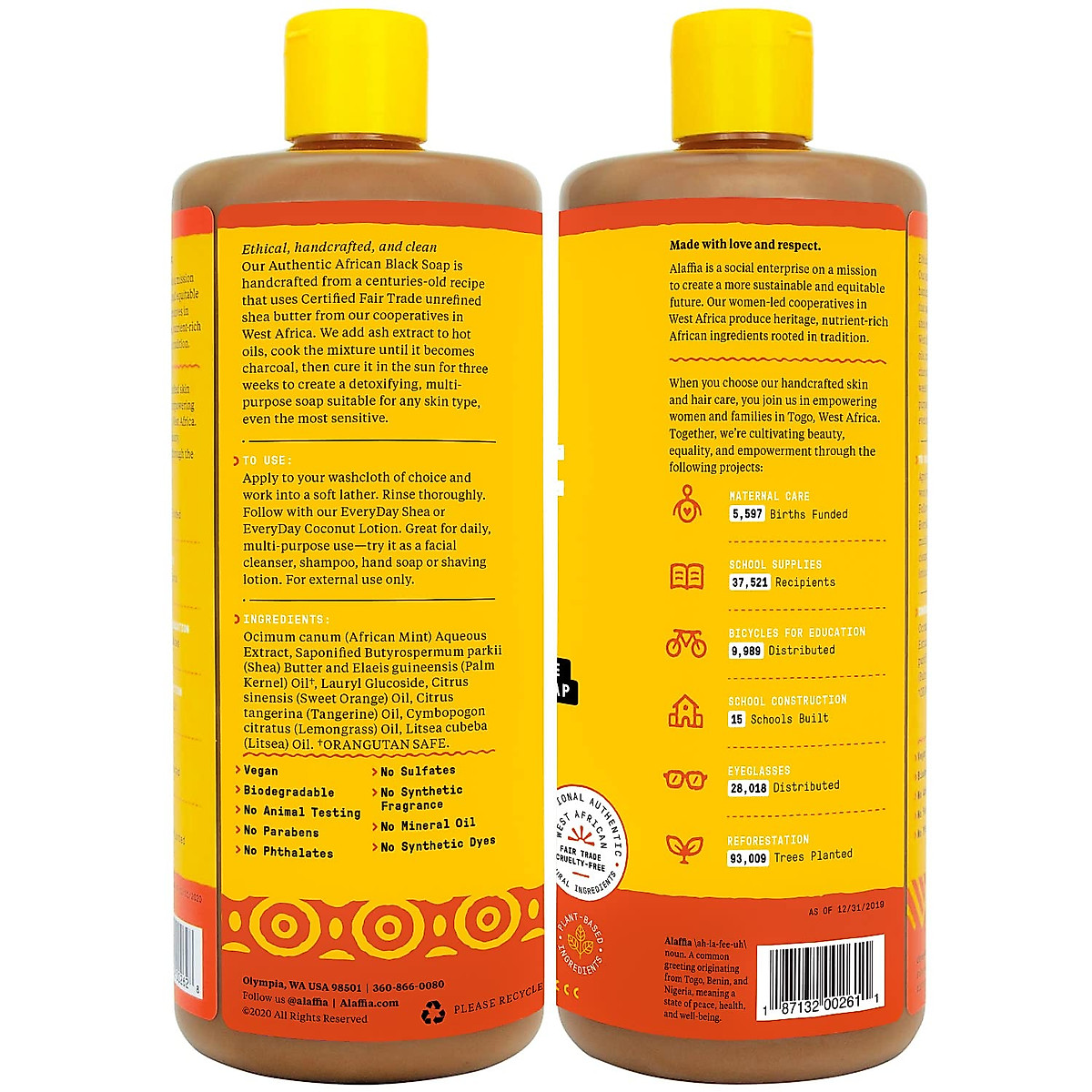 Alaffia Authentic African Black Soap Variety 2-Pack – All-In-One Liquid Soap, Travel-Size Eucalyptus Tea Tree + Full-Size Tangerine Citrus Body Wash, Face Wash, Shampoo, Shaving Soap