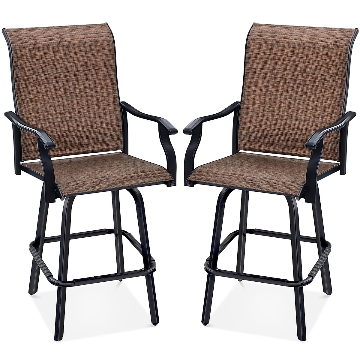 Best Choice Products Set of 2 Swivel Barstools, Bar Height Outdoor Chairs, 360 Rotating Patio Bar Stools w/All-Weather Mesh, 300lb Capacity - Brown