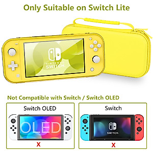HEYSTOP Compatible with Switch Lite Carrying Case, Switch Lite Case with Soft TPU Protective Case Games Card 6 Thumb Grip Caps for Nintendo Switch Lite Accessories Kit(Yellow)