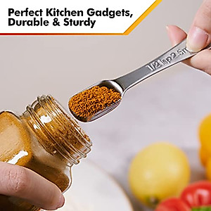 Rainspire Heavy Duty Measuring Spoons Set Stainless Steel, Metal Measuring Cups and Spoons Set for Dry or Liquid, Fits in Spice Jar, Home Gadgets Kitchen Gadgets, Set of 7 Including Leveler
