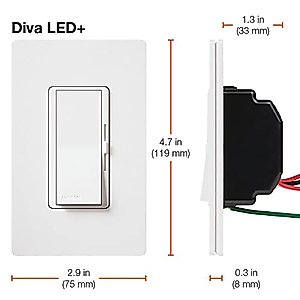 Lutron Diva LED+ Dimmer Switch for Dimmable LED, Halogen and Incandescent Bulbs, 150W/Single-Pole or 3-Way, DVSCCL-153P-PD, Palladium