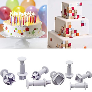 INSPEE 20 Pieces Fondant Plunger Cutters Square/Oval/Circular/Polygon/Star Cookie Cutters Sugarcraft Cake DIY Decorating Tools