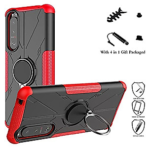LiuShan Compatible with Sony Xperia 5 III case,360° Rotation Ring Holder KickstandMilitary Grade Shockproof Cover for Sony Xperia 5 III Smartphone（Not Applicable Sony Xperia 1,Red