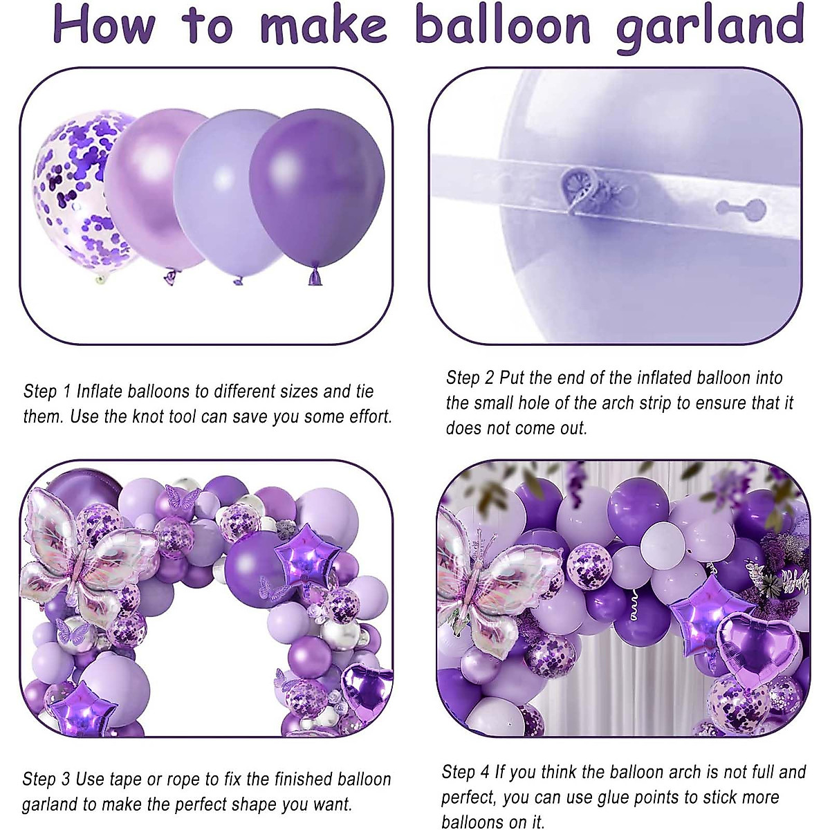 purple butterfly balloon arch kit, 167 Pieces Purple Butterfly Baby Shower Decorations, lavender balloon arch kit for Mother's Day Valentine's Day Birthday Wedding Party Decoration.