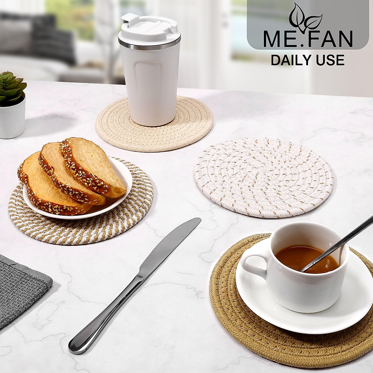 ME.FAN Trivets/Potholders 4 Set Cotton Thread Weave Trivets for for Hot Pots and Pans - Large Coasters/Hot Pads/Hot Mats to Protect Desktop & Countertop - 7 Inch - Mix 2