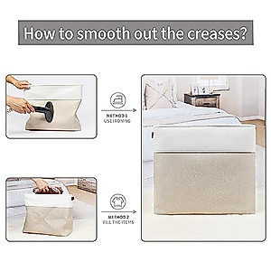 Bagnizer Large Fabric Storage Baskets | 50L Storage Bins, Decorative Linen Closet Baskets with Handles for Organizing, Shelf, Toys, Clothes, Home, Office, Nursery, 17x12x15Inches (Beige&White)