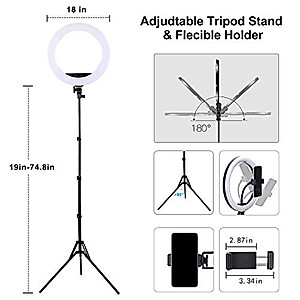 18 inch RGB Ring Light Kit AMAZKER LED with Stand and Phone iPad Holder 25 Color Modes 3000-6000K Dimmable 10 Brightness Level Up to 5000 Lux Circle Light for Live Stream/Makeup/YouTube/Vlog/Tiktok