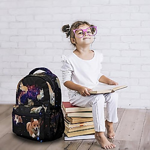 Granbey Galaxy Welsh Corgis Backpack Cute Space Puppies Waterproof College Bag Personalized Laptop Bag Travel Zipper Bookbag Casual Hiking Shoulder Daypack for Men Women Teens