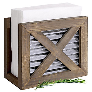 Autumn Alley Farmhouse Napkin Holder - Upright Wooden Napkin Holder - Classic Barn Door Motif with Galvanized Metal - Rustic Napkin Holder for Farmhouse Kitchen Décor - Durable Country Napkin Holder