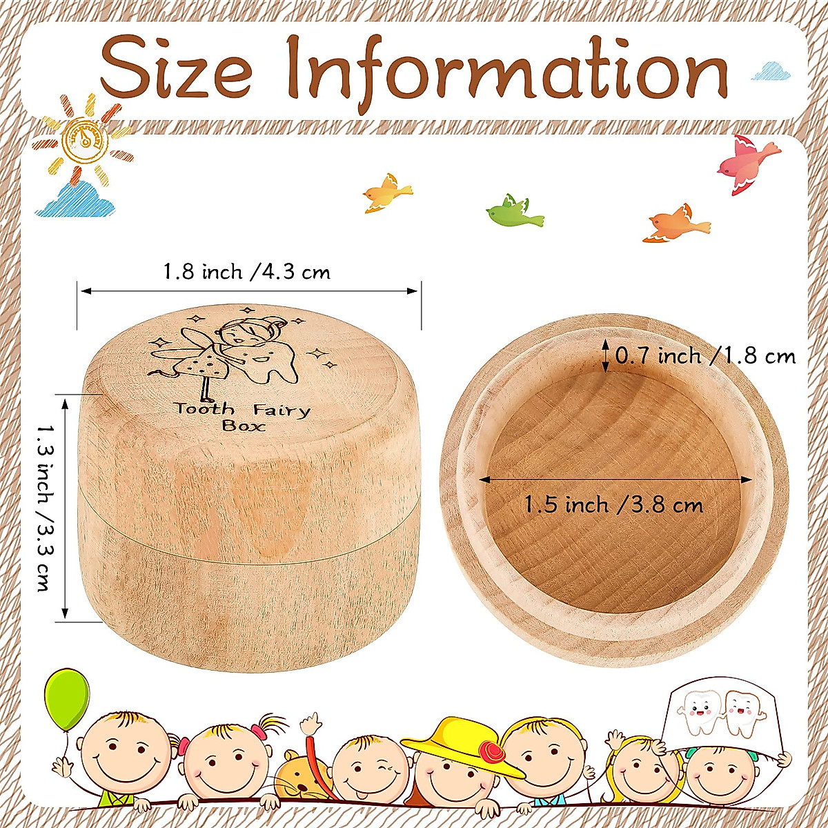 Tooth Fairy Box for Boys and Girls Wooden Baby Teeth Fairy Holder for Kids Tooth Storage and Saver Box Toothfairy Keepsake Organizer with Bottle and Tweezers for Lost Teeth Baby Shower Birthday Gift